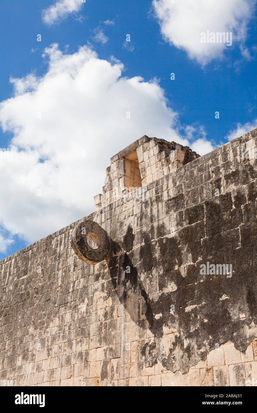 Detail of the Pelota stone ring and the umpire position of the Chichen ...