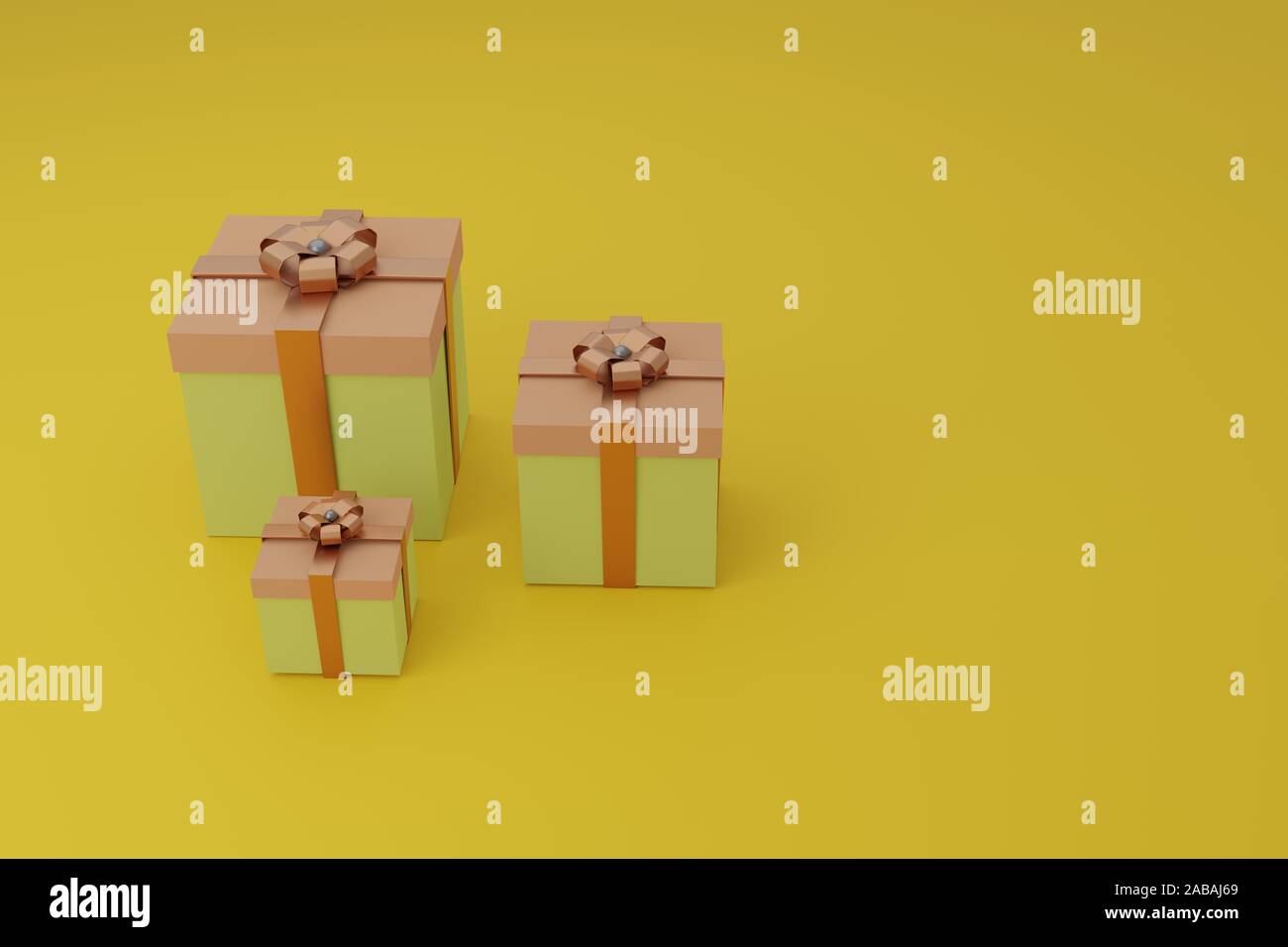 Gift boxes with shiny ribbons and bow. Festive packaging, minimalistic ...