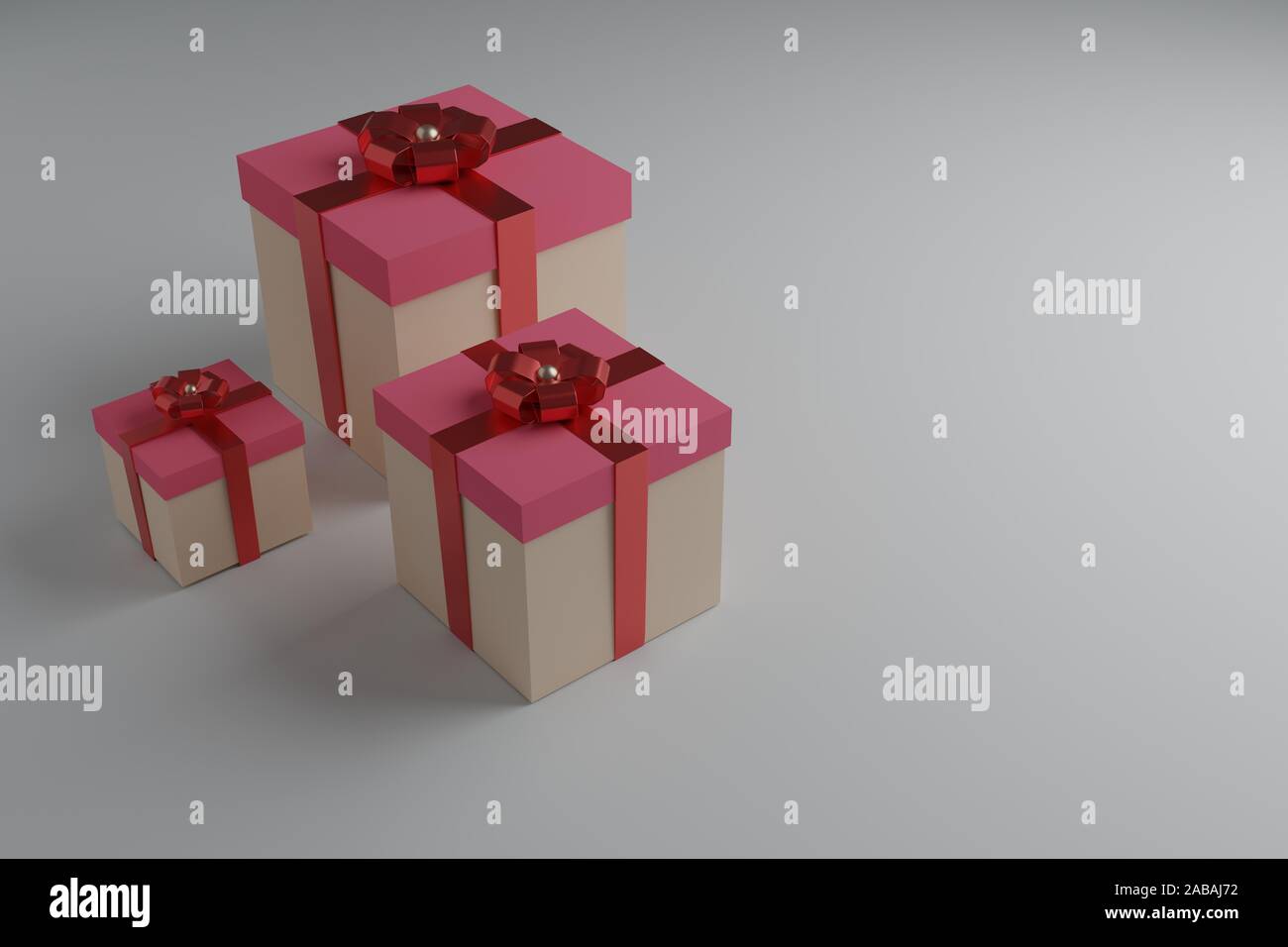 Gift boxes with shiny ribbons and bow. Festive packaging, minimalistic ...