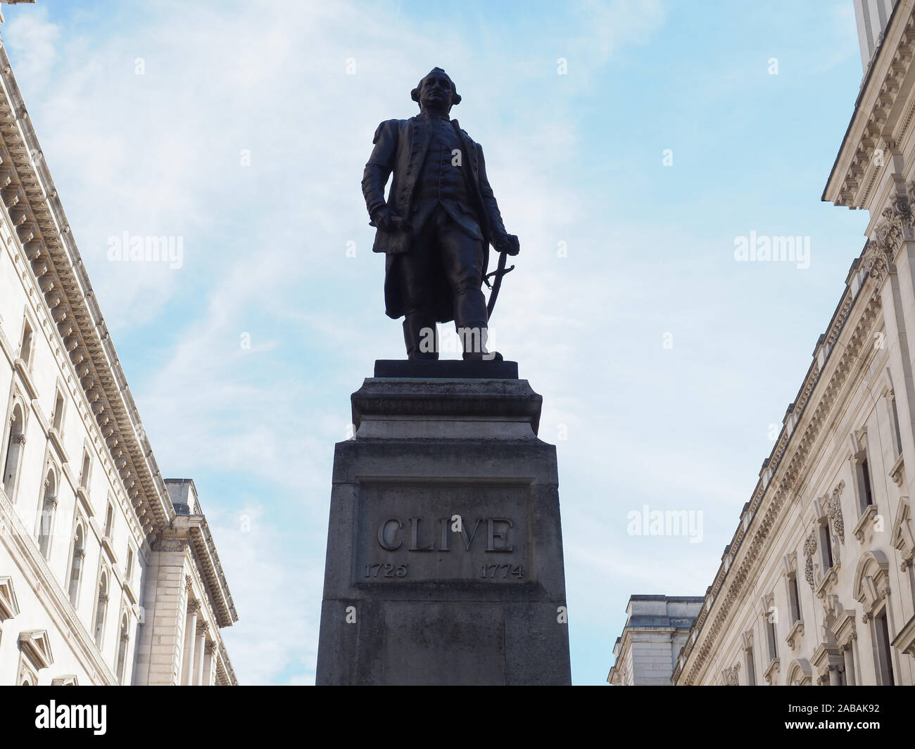Statue of 1st Baron Robert Clive (aka Clive of India) commander in ...