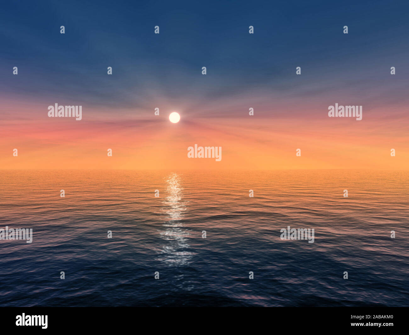 An illustration of a sunset over the ocean Stock Photo - Alamy