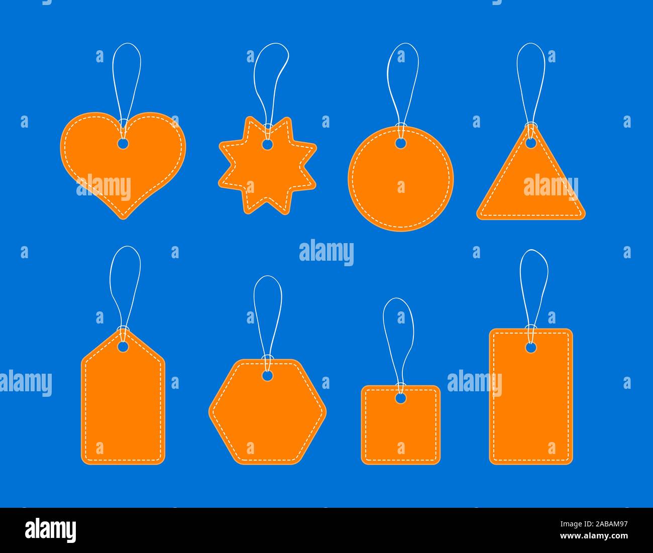 Set of blank shopping labels isolated on blue background. Flat vector ...