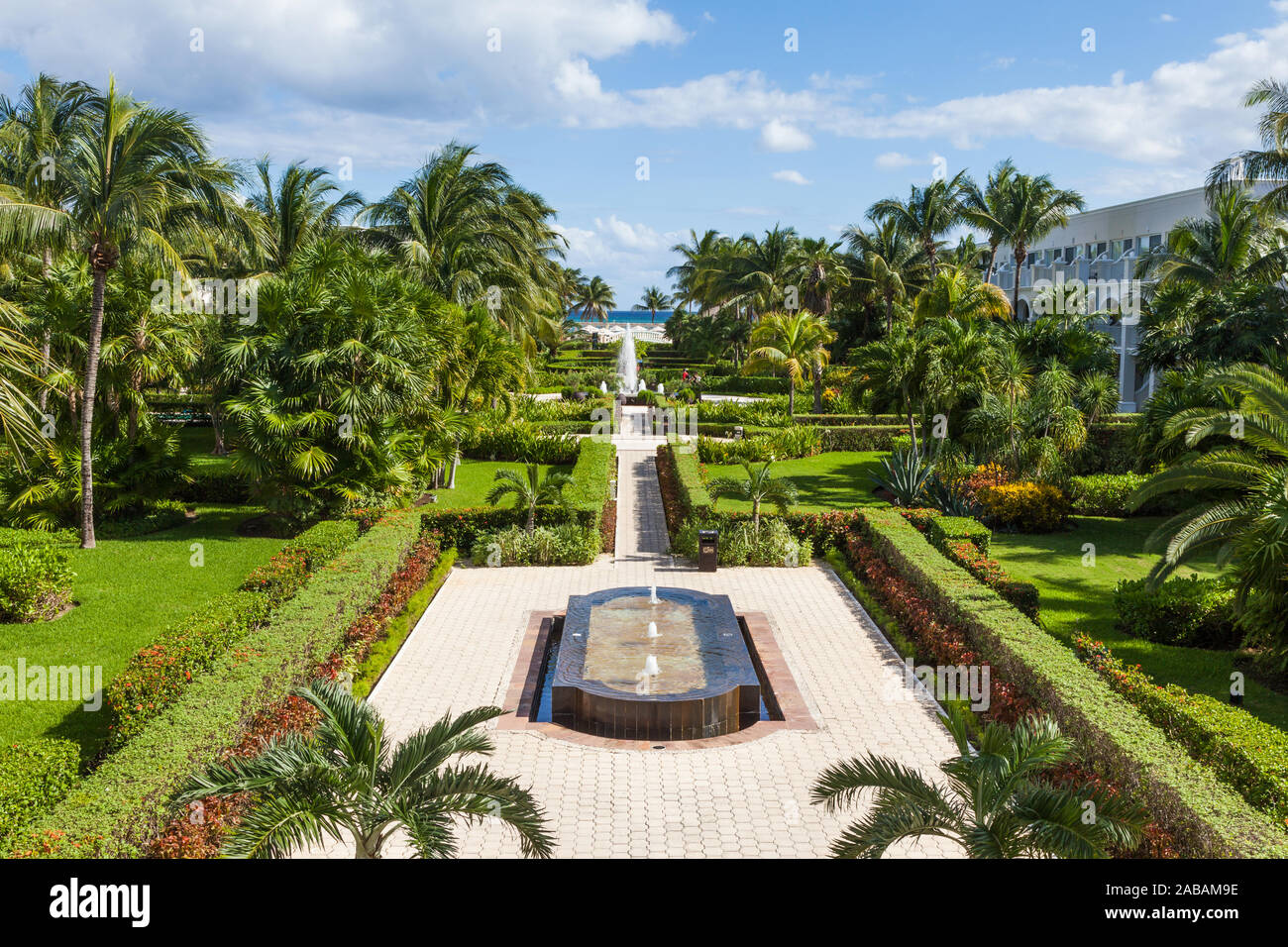 Central garden of the Dreams Tulum resort on the Mayan Riviera coast of ...