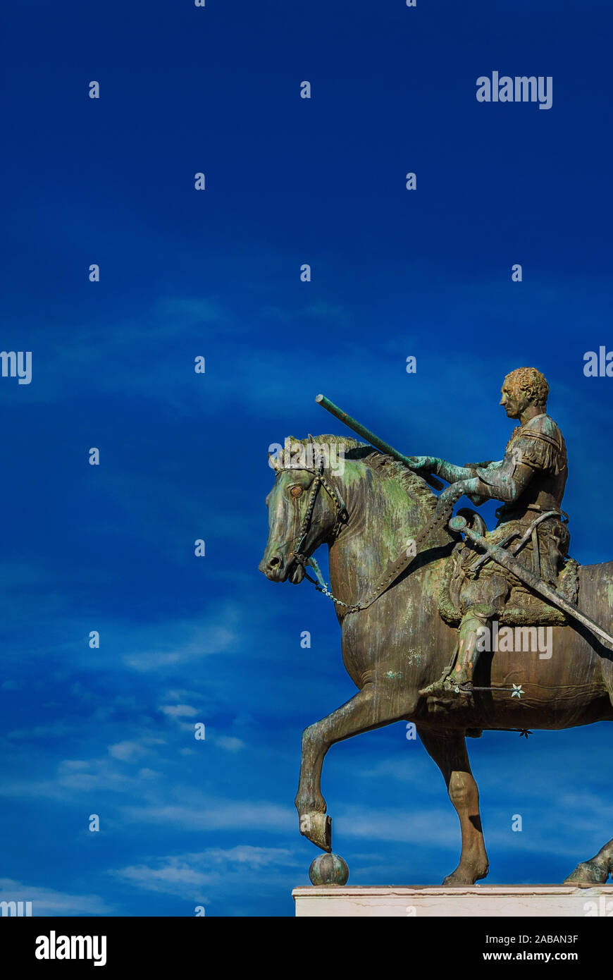 Gattamelata bronze equestrian statue among clouds, in the historic ...