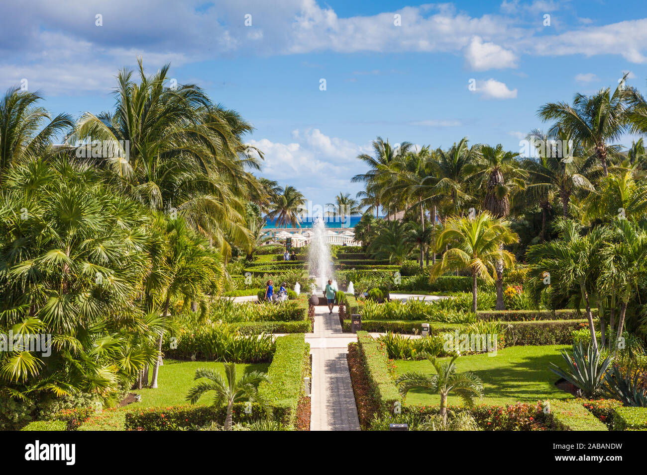 Central garden of the Dreams Tulum resort on the Mayan Riviera coast of ...