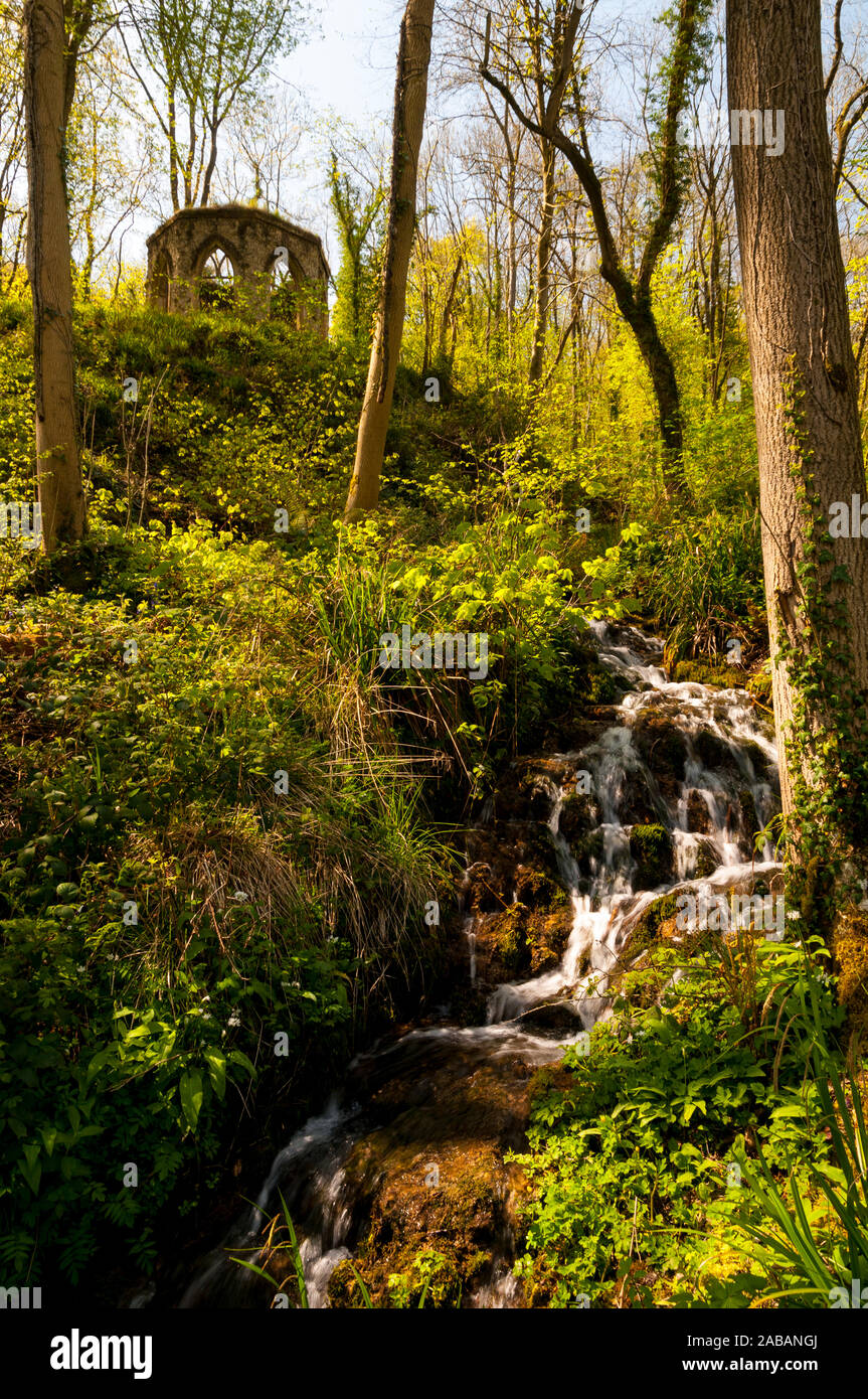 A small beck tumbling down a hillside below the ruin of Fisher's Hall ...