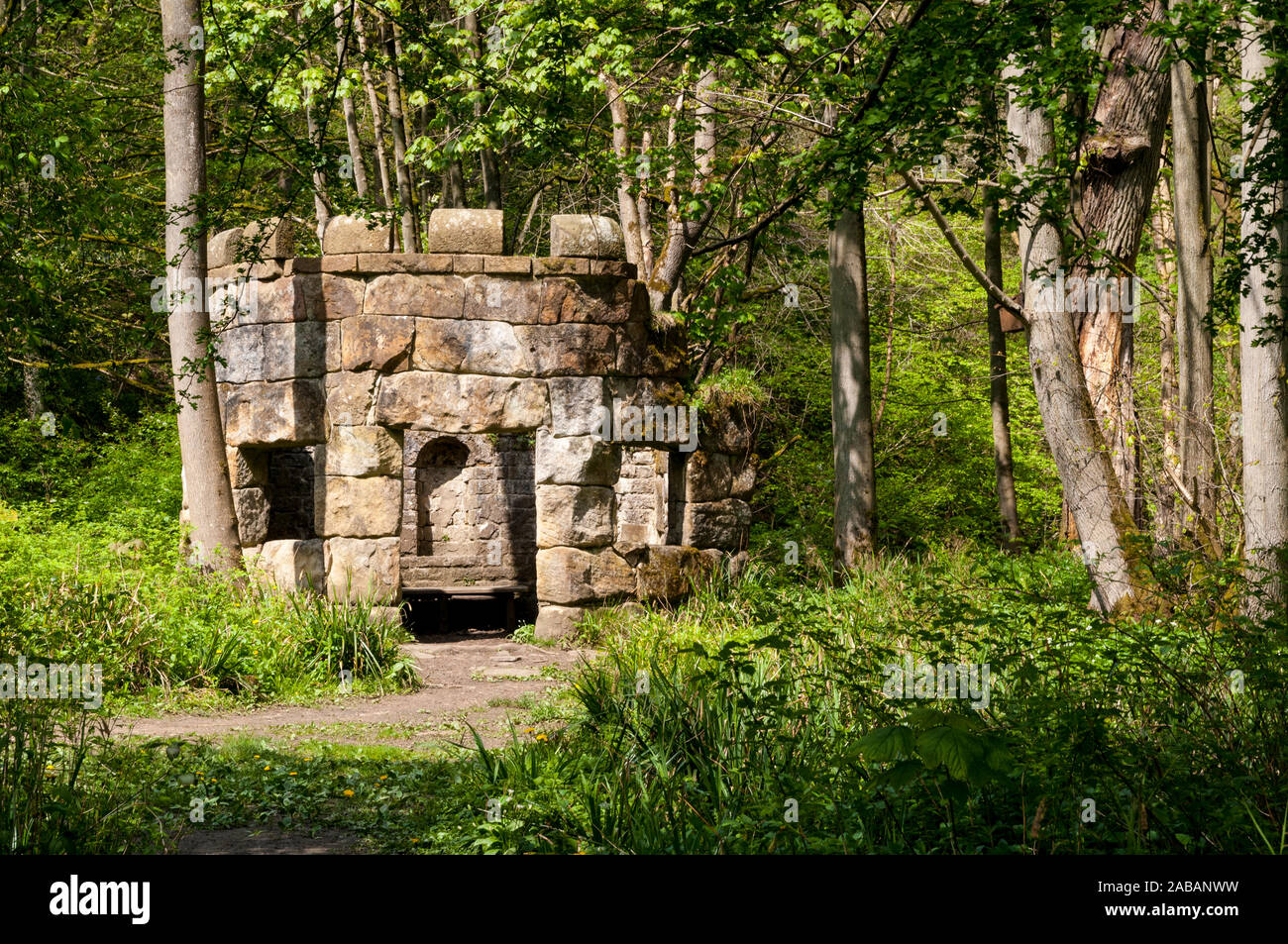 A view of the Rustic Temple in Hackfall Woods on the eastern edge of ...