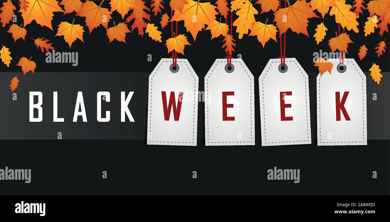 black week promotion hanging label with autumn leaves vector ...