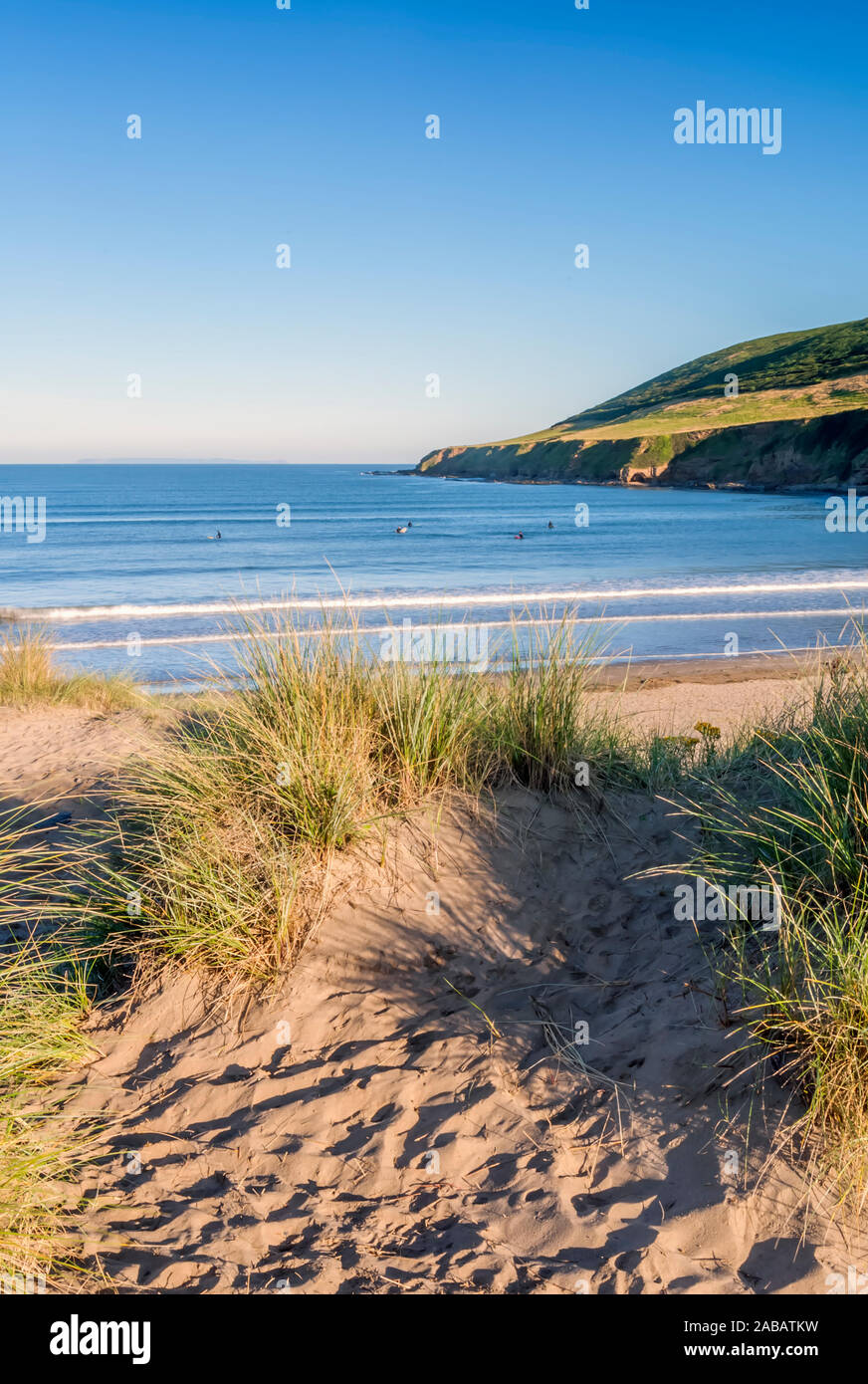 Croyde beach looking towards Baggy Point, North Devon, UK Stock Photo ...