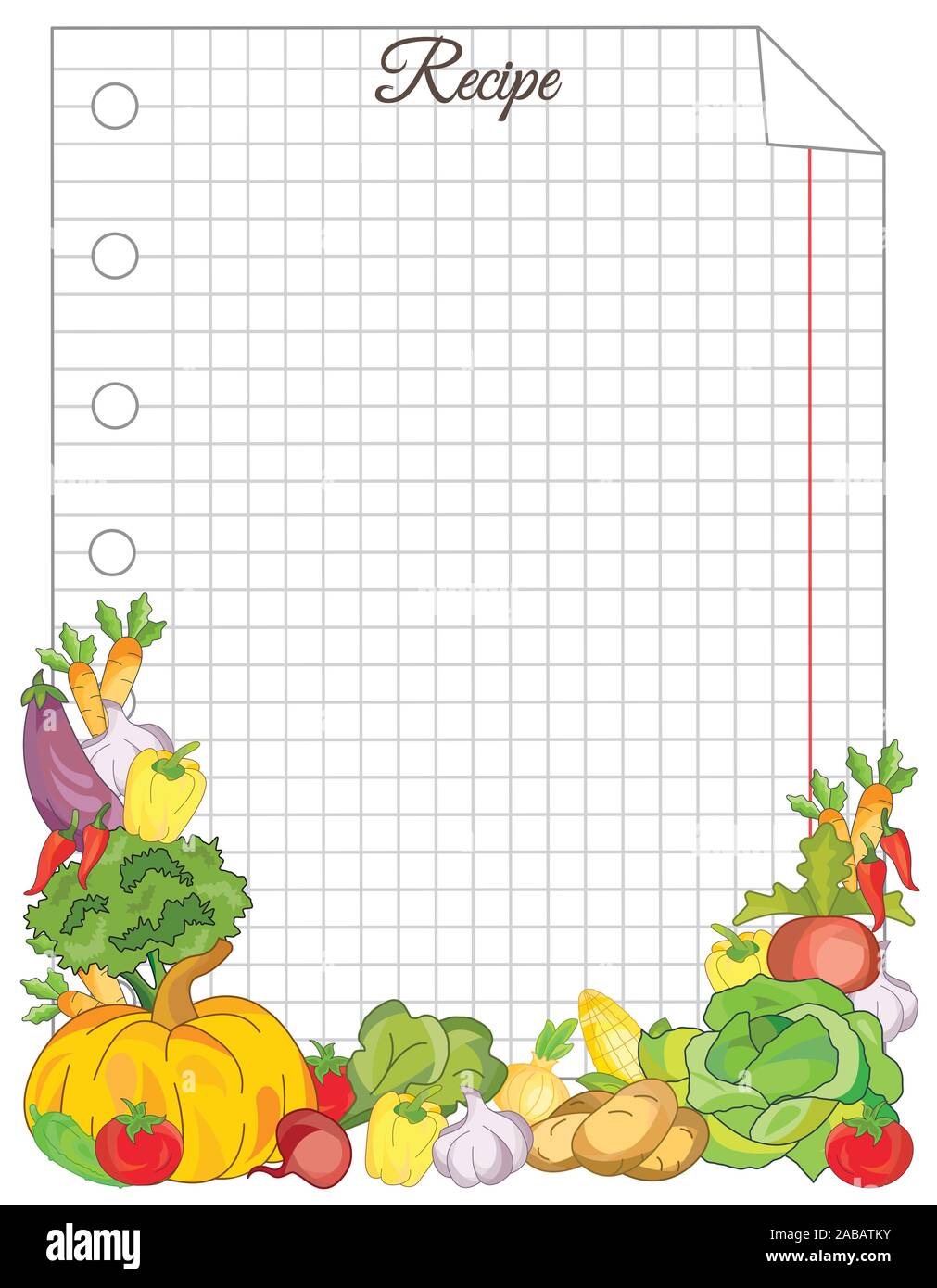 Note paper with vegetables. Paper for recipes. Form for recipes ...