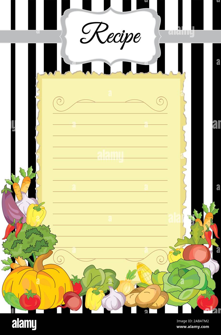 Note paper with vegetables. Paper for recipes. Form for recipes ...