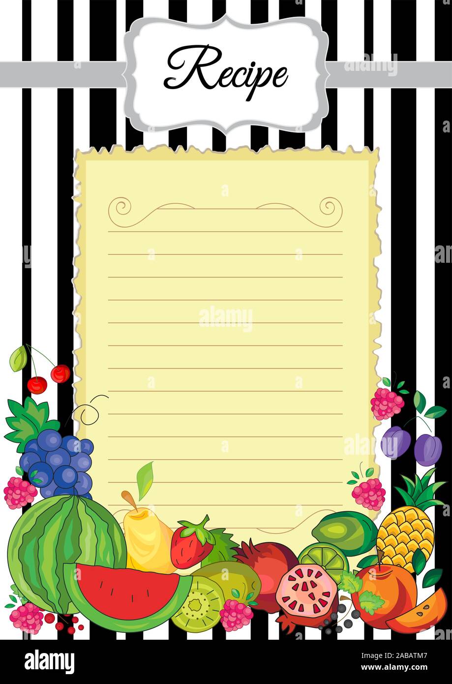 Note paper with fruit. Paper for recipes. Form for recipes. Beautiful ...