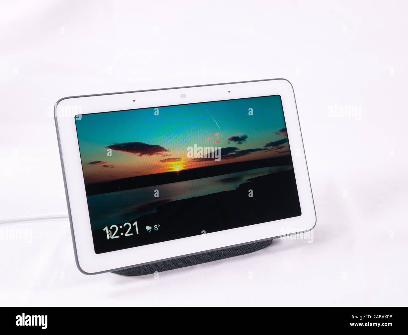 Touch screen smart home voice assistant speaker photo frame close up ...