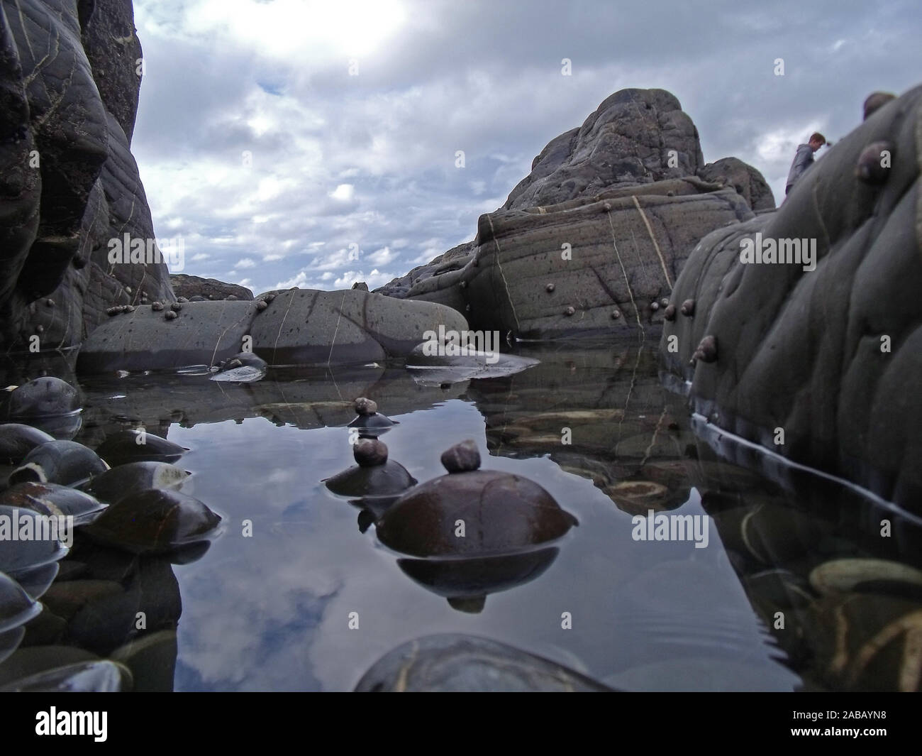 Rock pools reflection Millook Haven North Cornwall Beach Hut Fishing ...