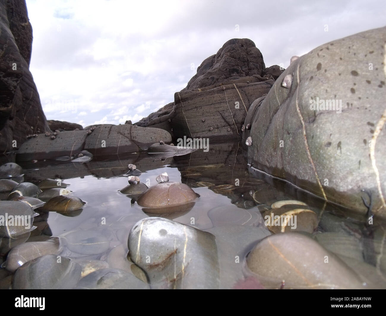 Rock pools reflection Millook Haven North Cornwall Beach Hut Fishing ...