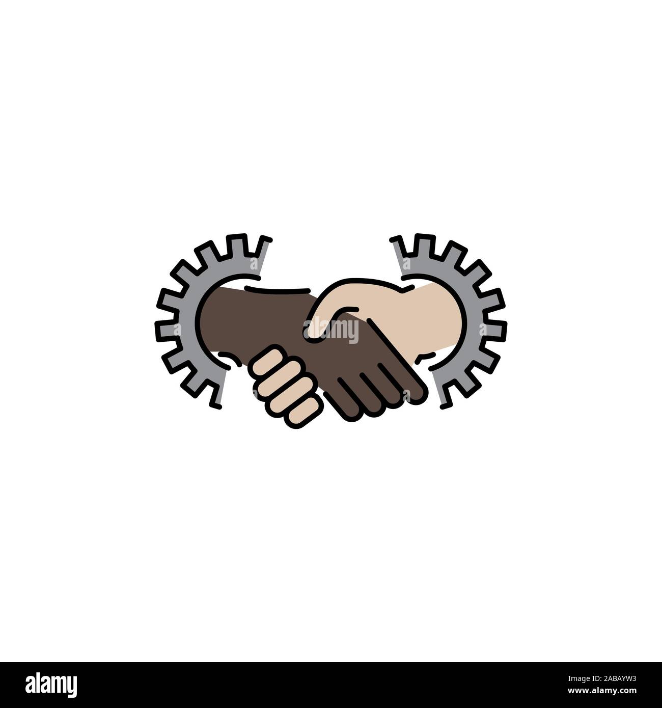 handshake and gears vector color icon, sign, symbol. task relation ...