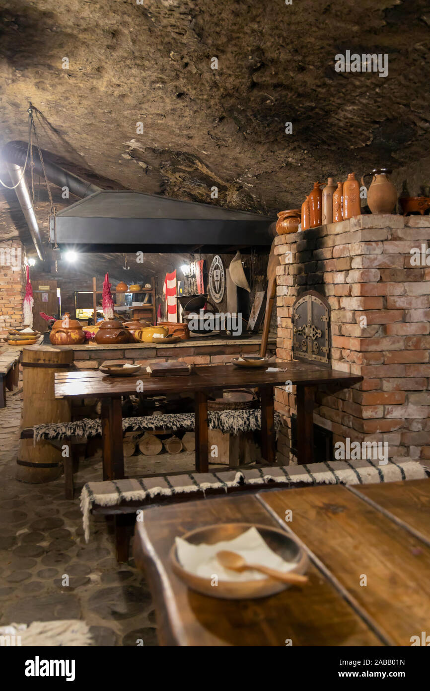 dishes in a medieval tavern, Hungary Stock Photo - Alamy