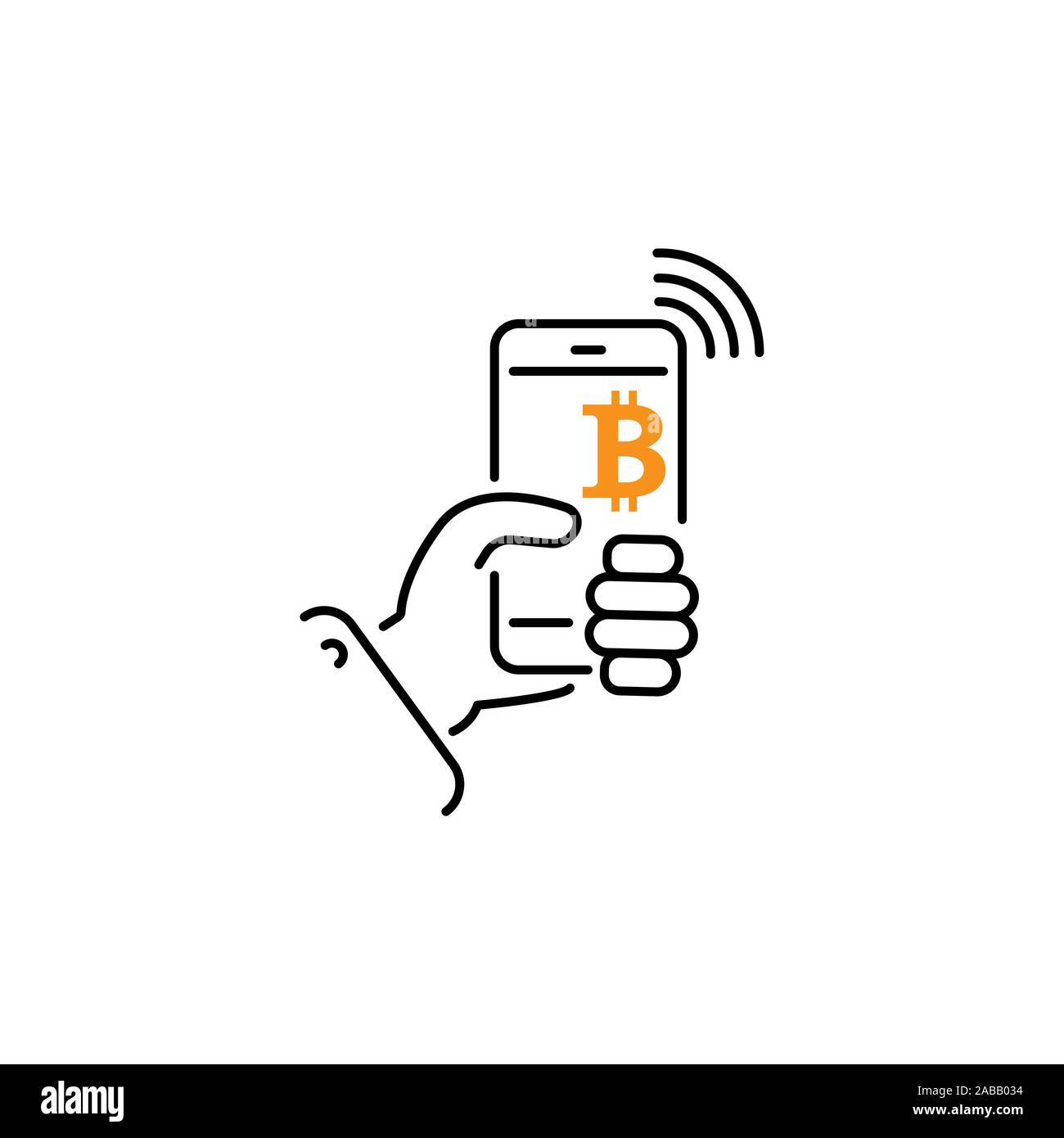 Bitcoin digital wallet color icon. E-payment. Cryptocurrency. Hand holding smartphone with ...