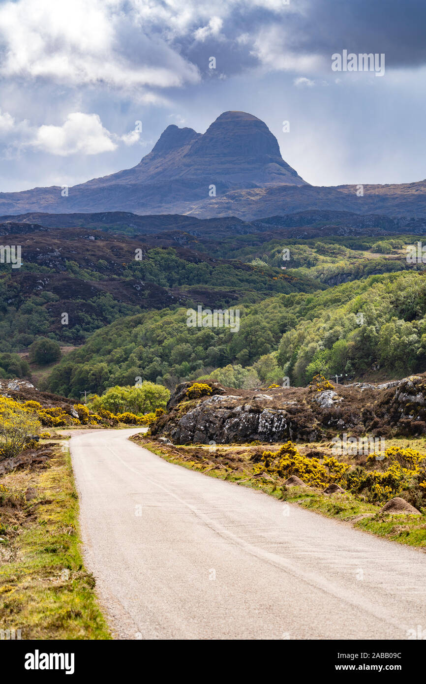 Suilven mountain in Inverpolly and the North Coast 500 scenic driving ...
