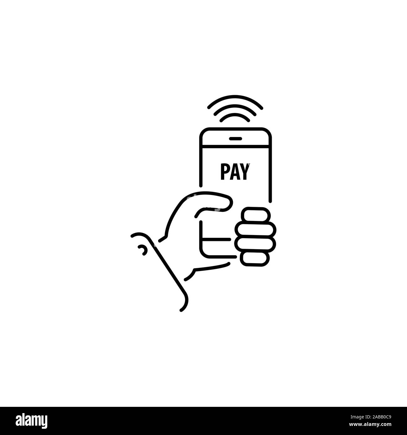 Payment with smartphone line, linear vector icon, online mobile payment ...