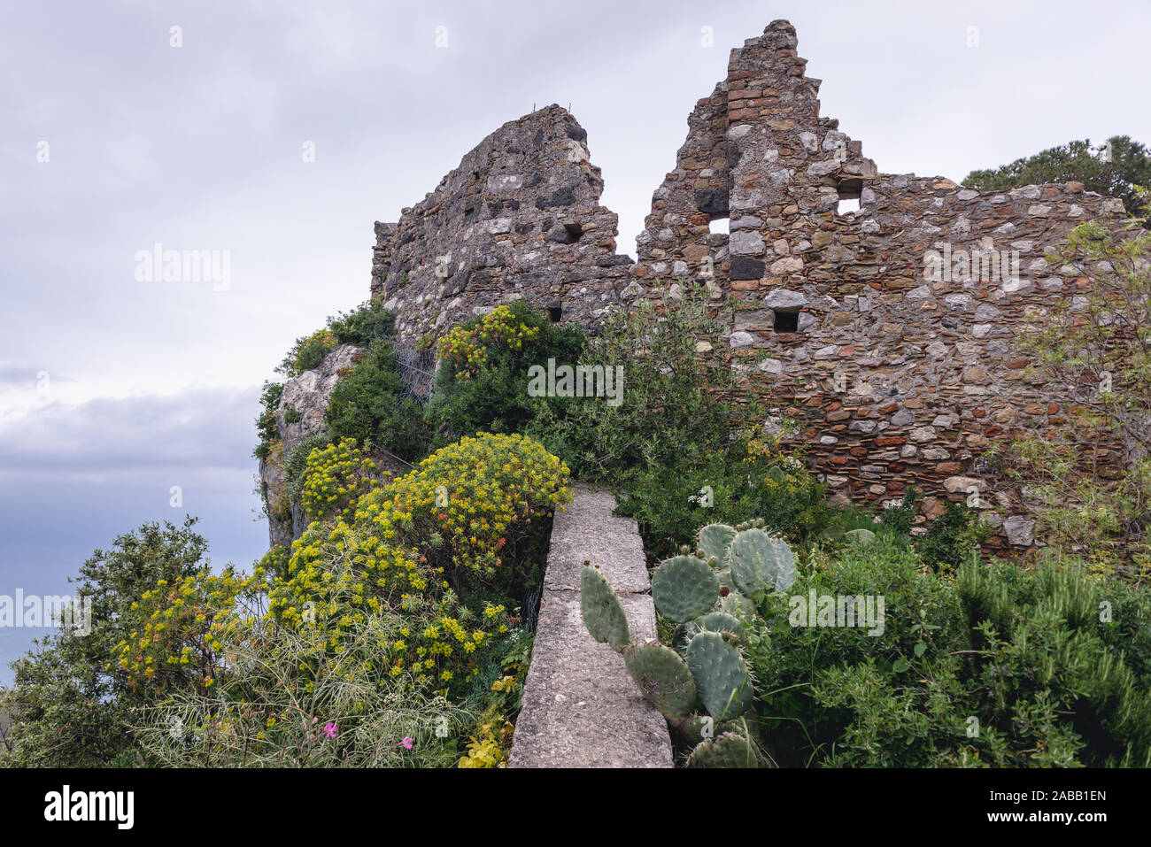 Ruins of castle in Castelmola town in the Province of Messina in the ...