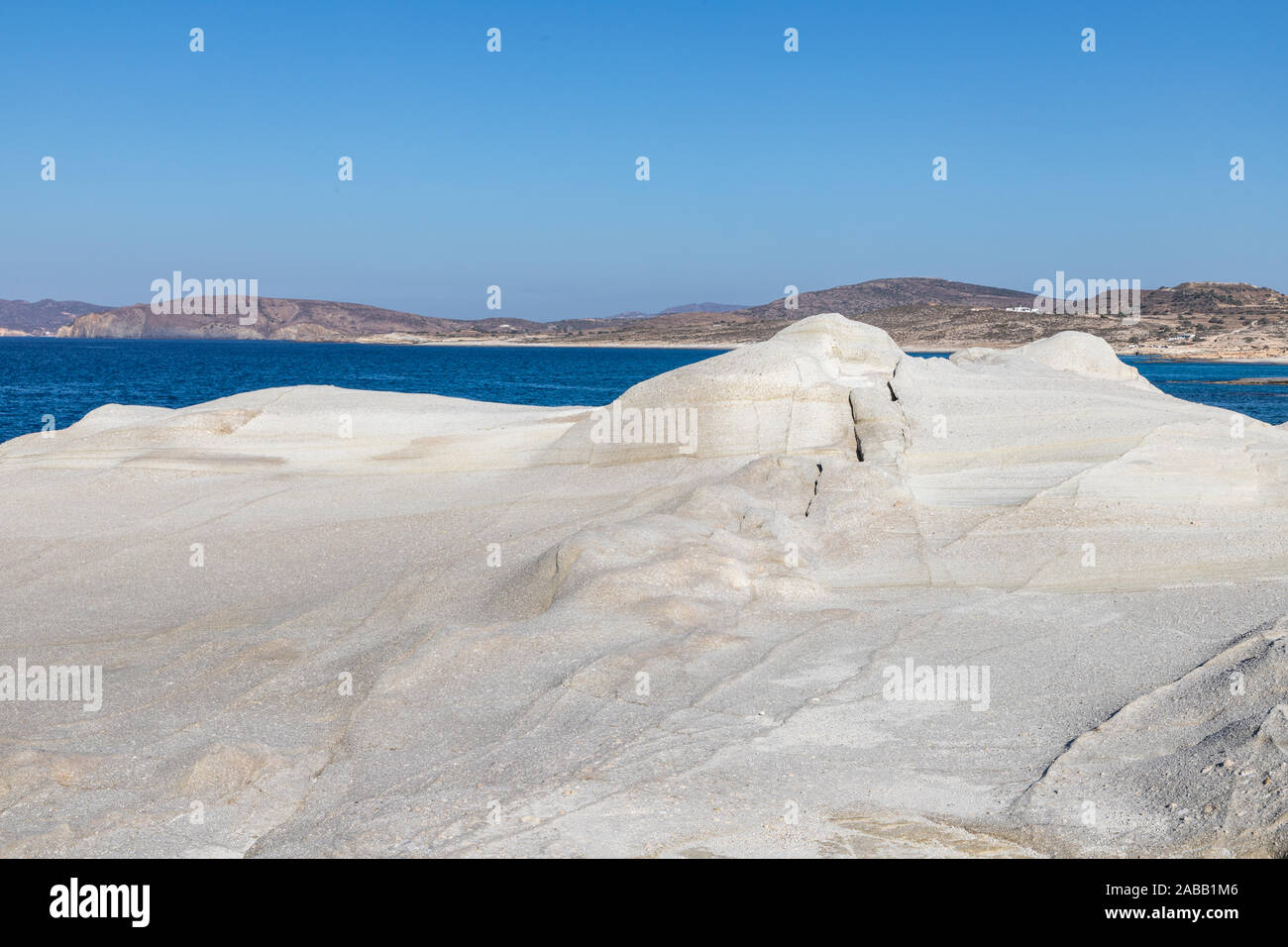 White rocks and sand in Sarakiniko beach, Milos, Greece Stock Photo - Alamy