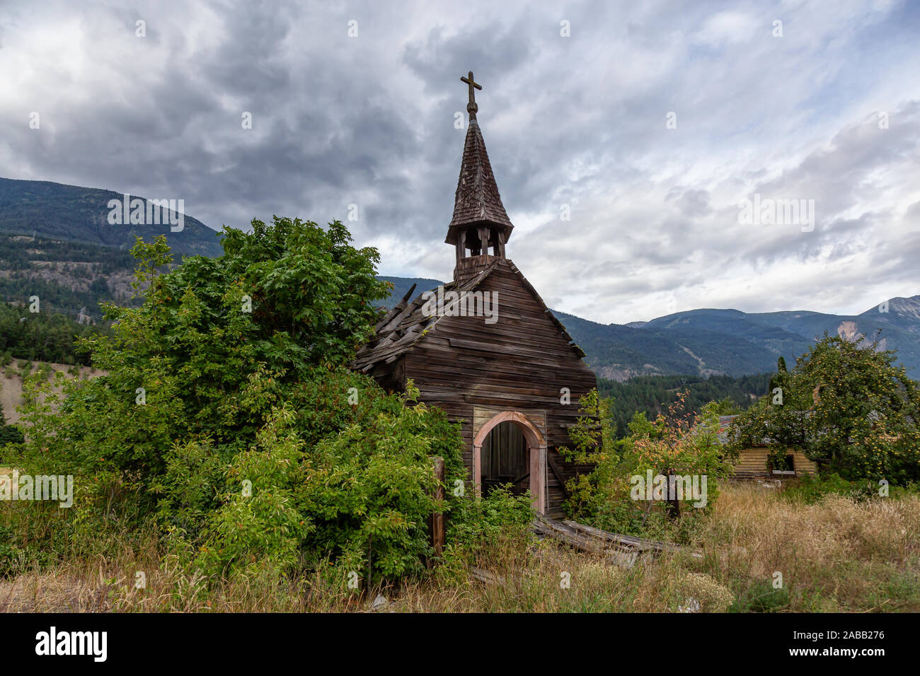 Old Abandoned catholic church in a small remote town, Seton Portage ...