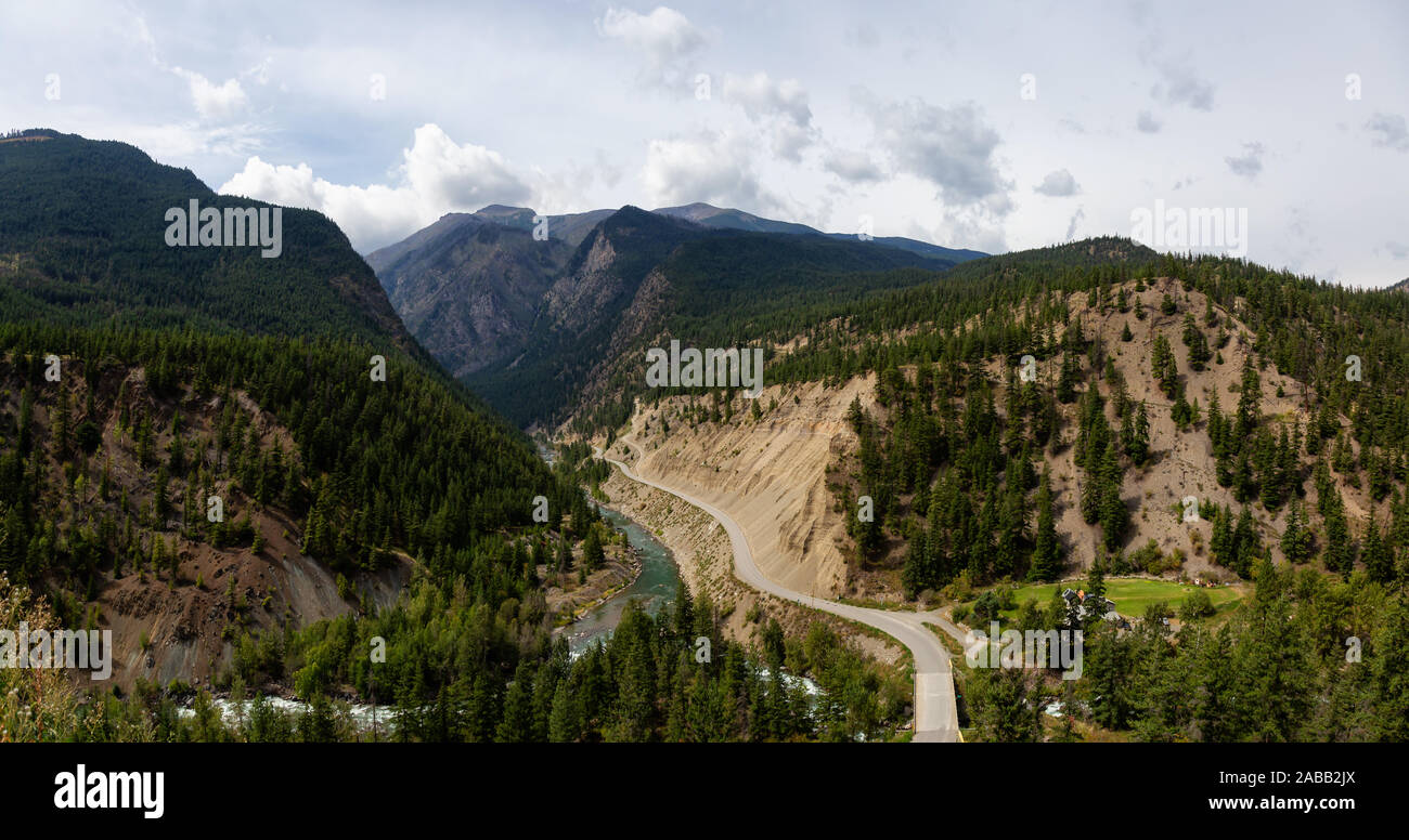 Aerial Panoramic View of a Scenic Dirt Road towards Gold Bridge in the ...