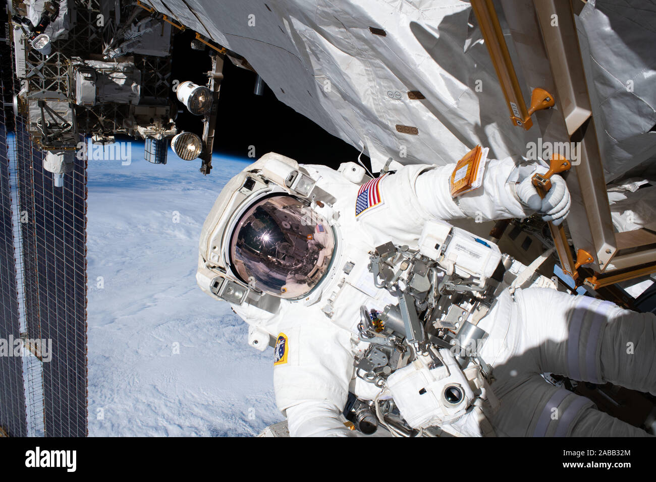 NASA Astronaut Andrew Morgan is tethered to the Starboard-3 truss ...