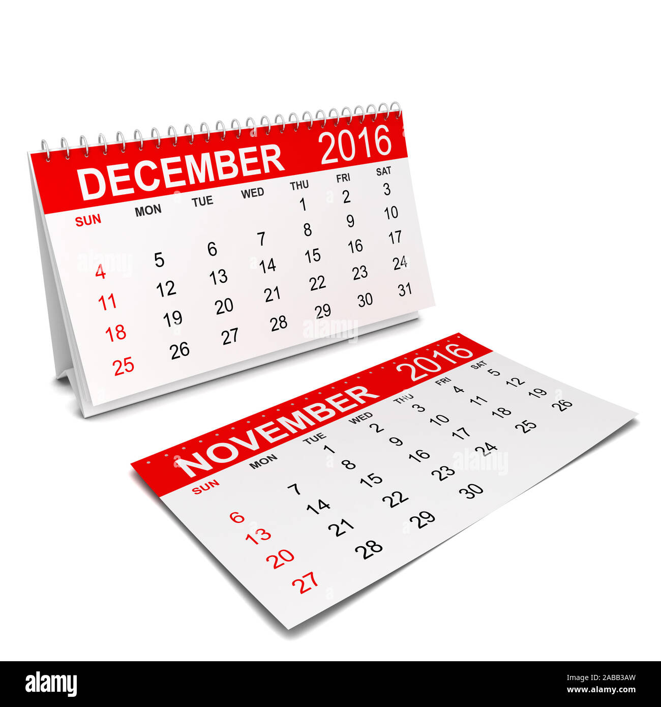 2016 Calendar. Week starts with sunday. 3d illustration isolated on ...