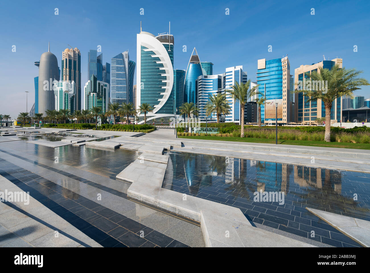 Daytime Skyline view of West Bay business district in Doha, Qatar Stock ...