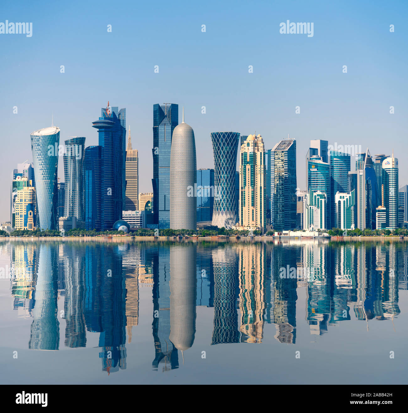 Daytime Skyline view of West Bay business district in Doha, Qatar Stock ...