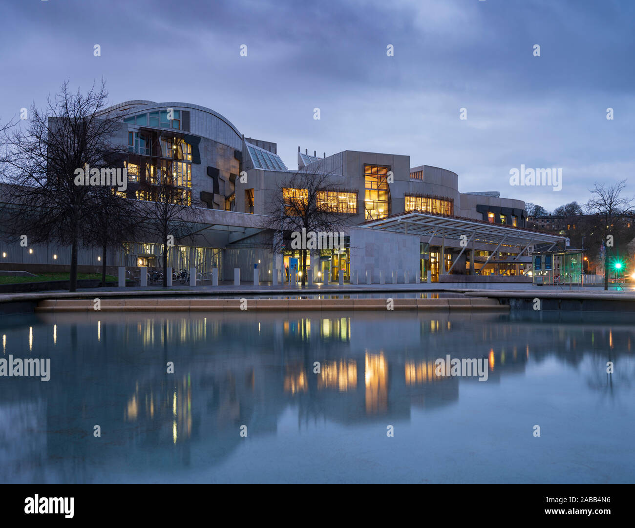 Night view of the Scottish Parliament building at Holyrood in Edinburgh ...