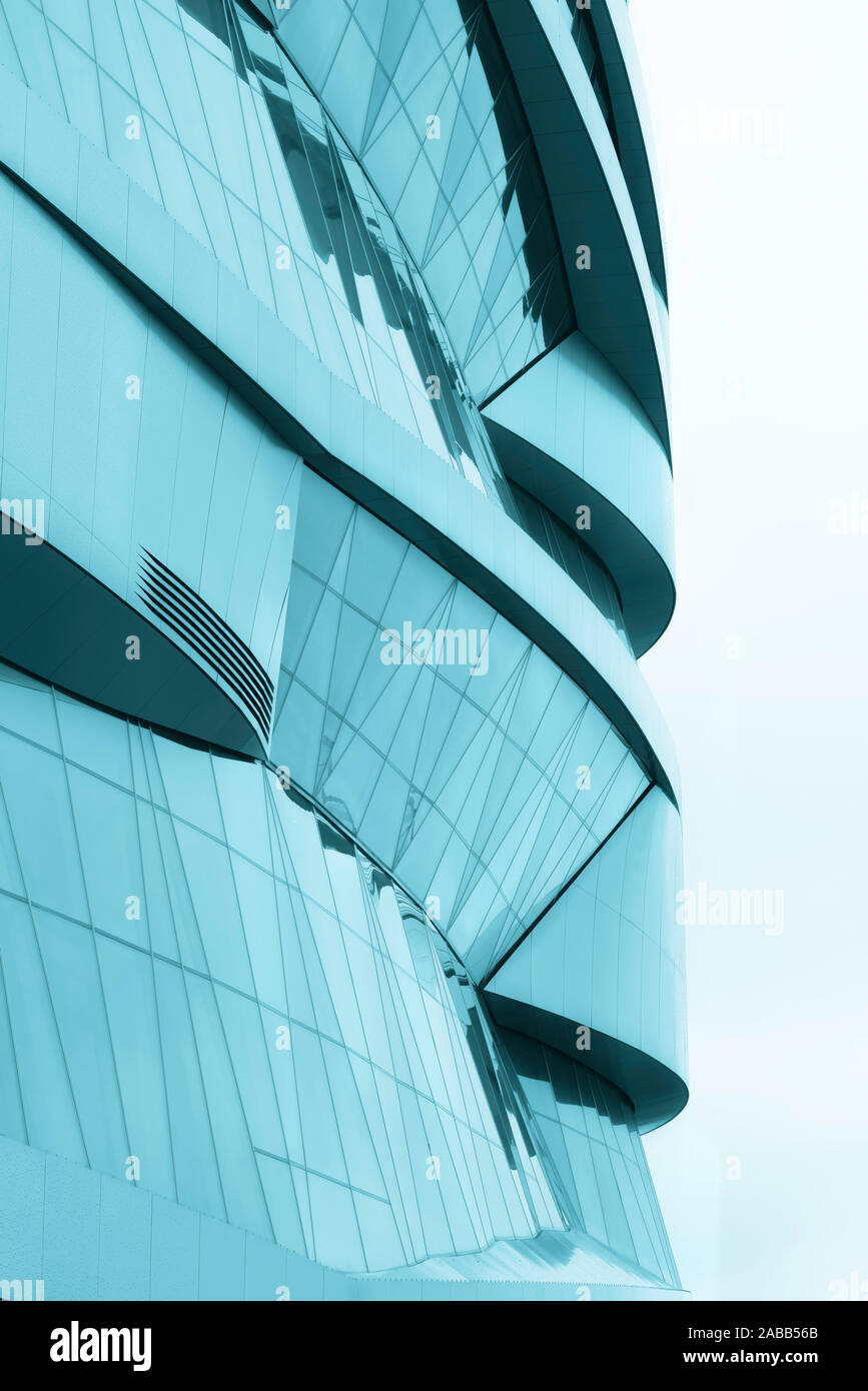 Modern architecture in blue duotone settings. Futuristic building with ...