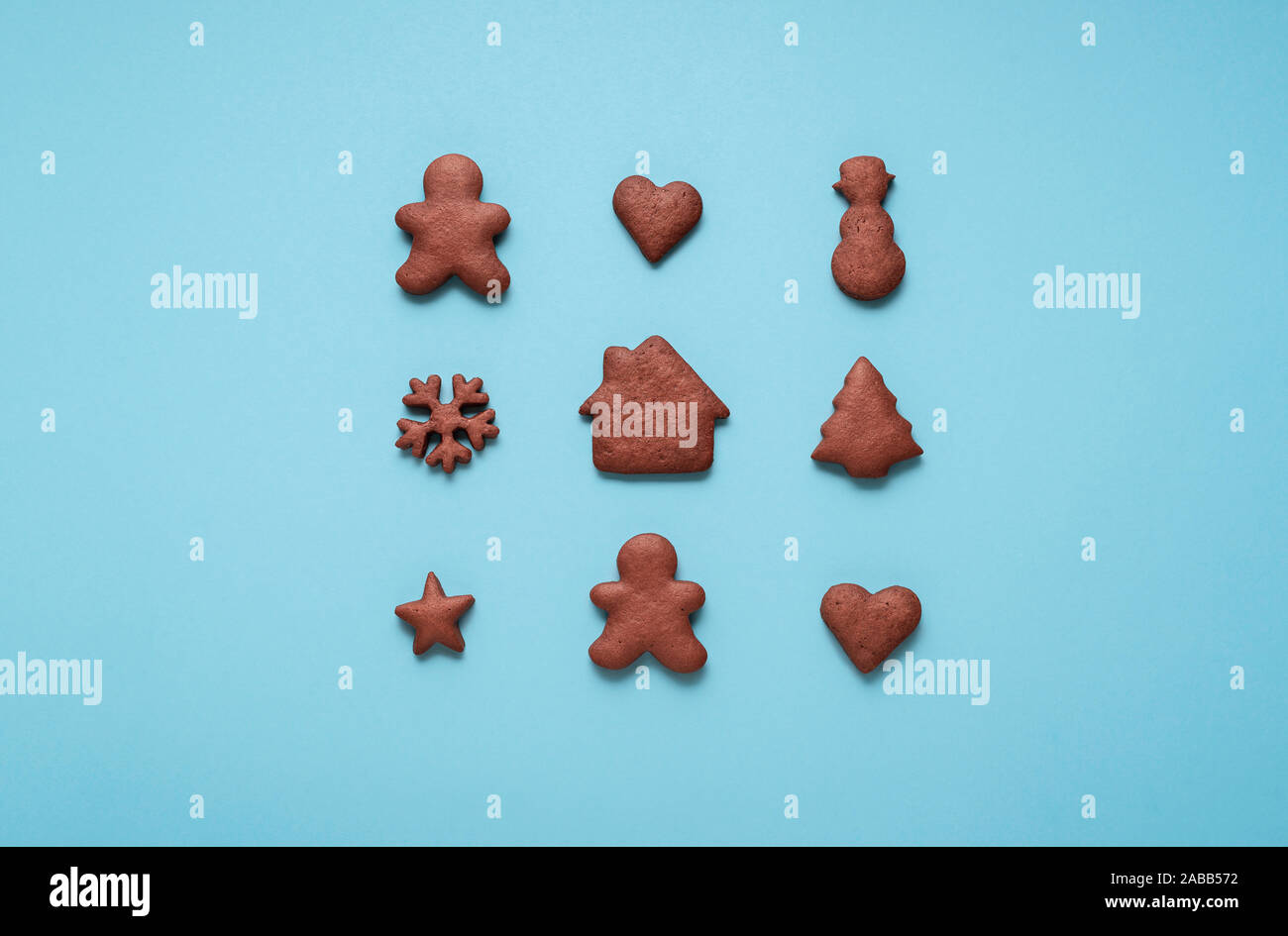 Cocoa gingerbread cookies different shapes collection, aligned ...