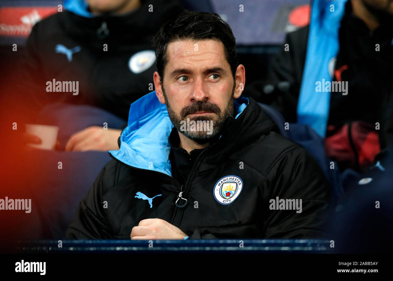 Manchester City goalkeeper Scott Carson on the bench during the UEFA ...