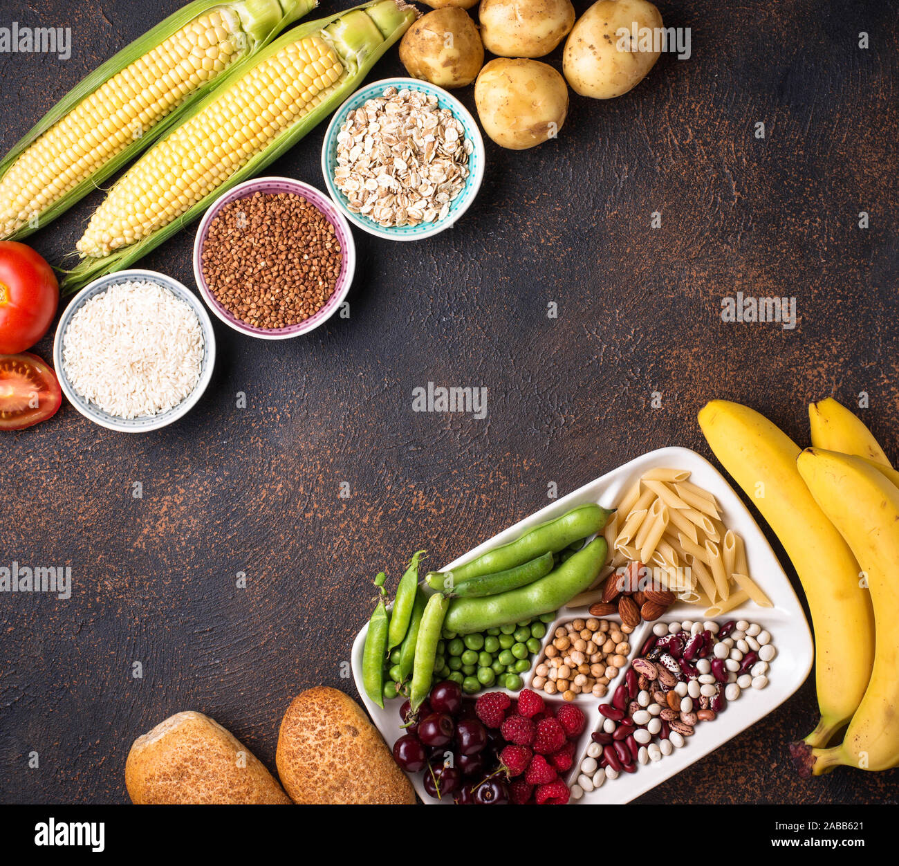 Healthy products sources of carbohydrates Stock Photo - Alamy