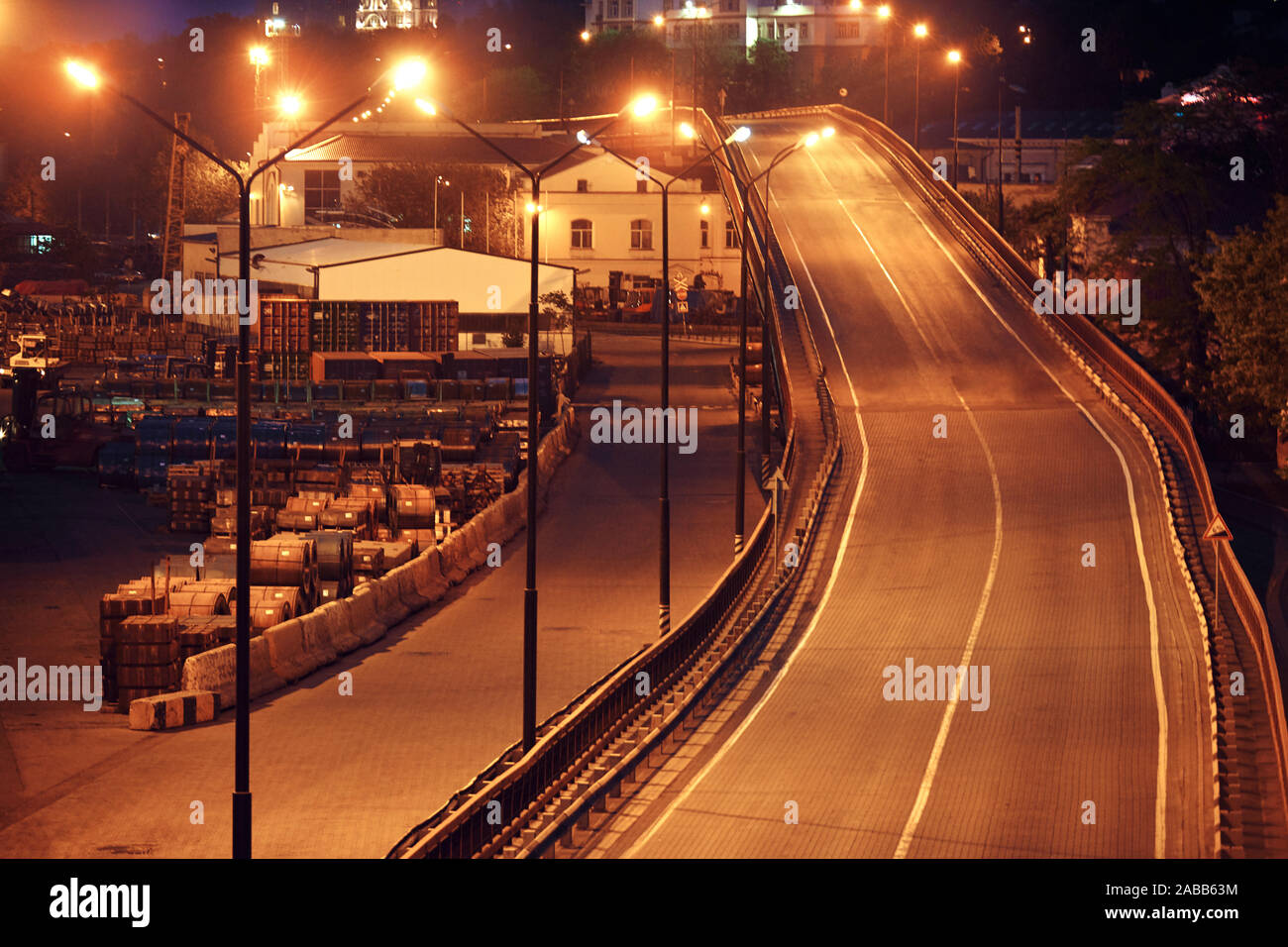 industrial road at night Stock Photo - Alamy