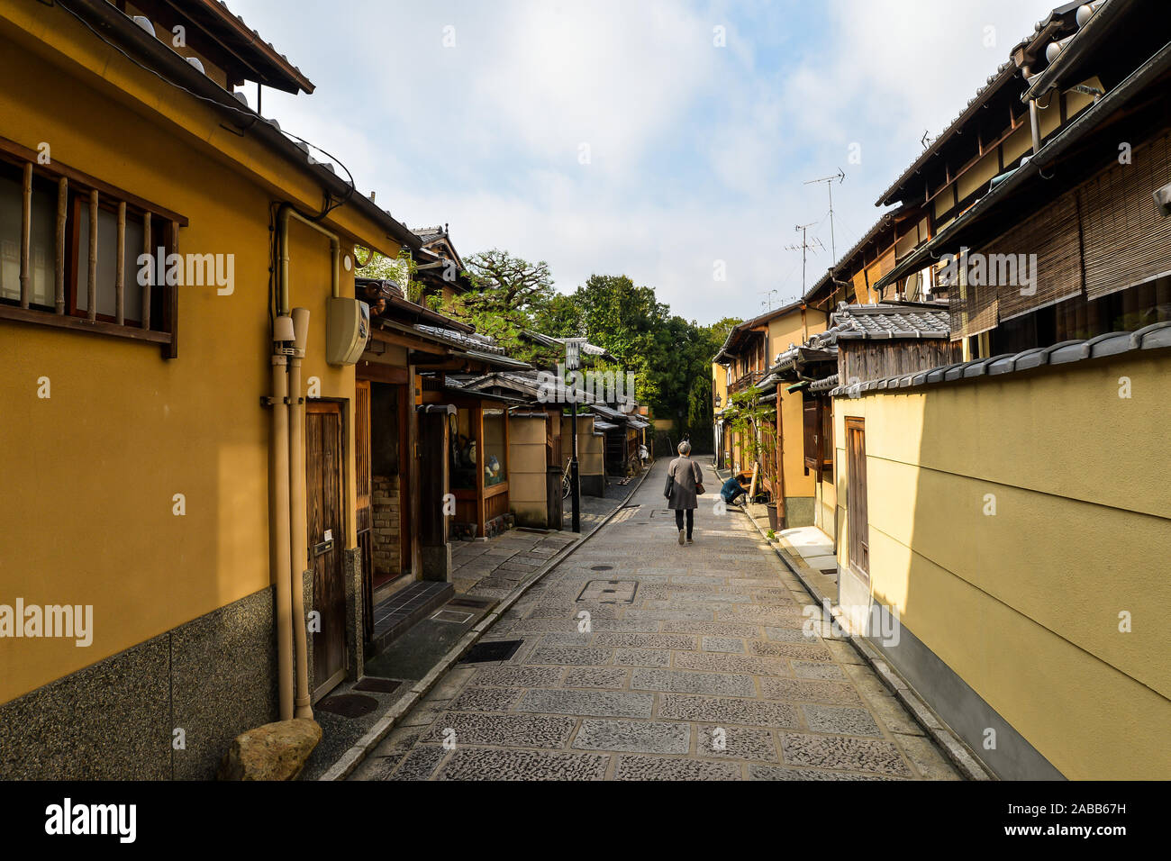 Kyoto, Japan - 10/30/19 - People in the old streets around the Kiyomizu ...