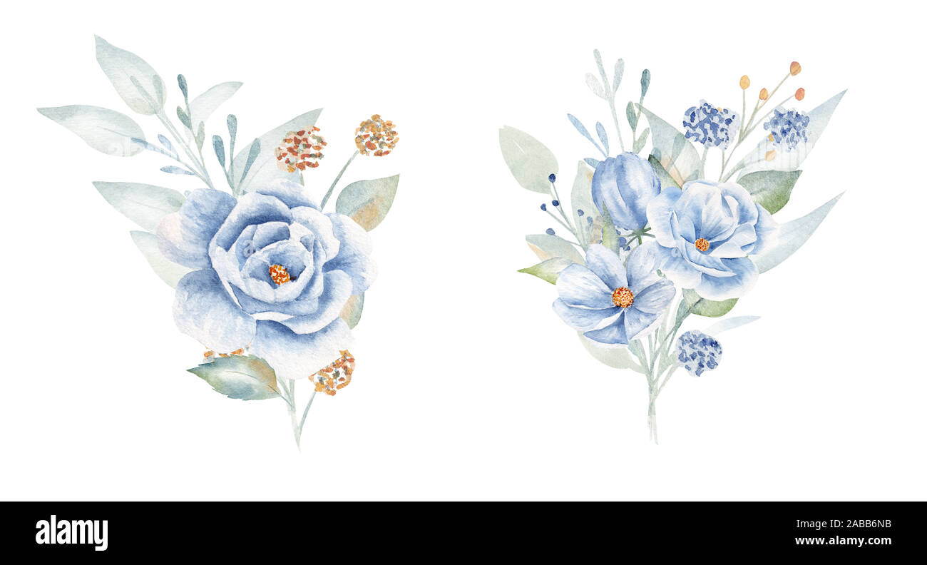 Flourish boutonnieres hand drawn aquarelle illustrations set Stock ...