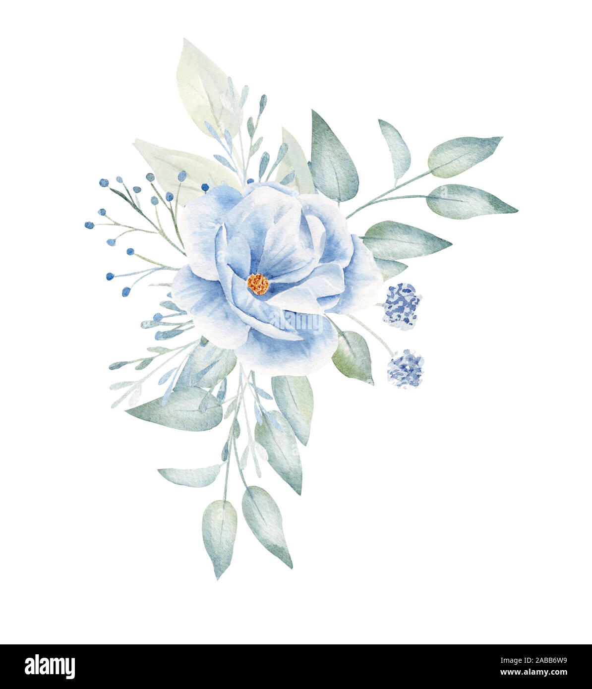 Blue flowers and leaves hand drawn illustration Stock Photo - Alamy