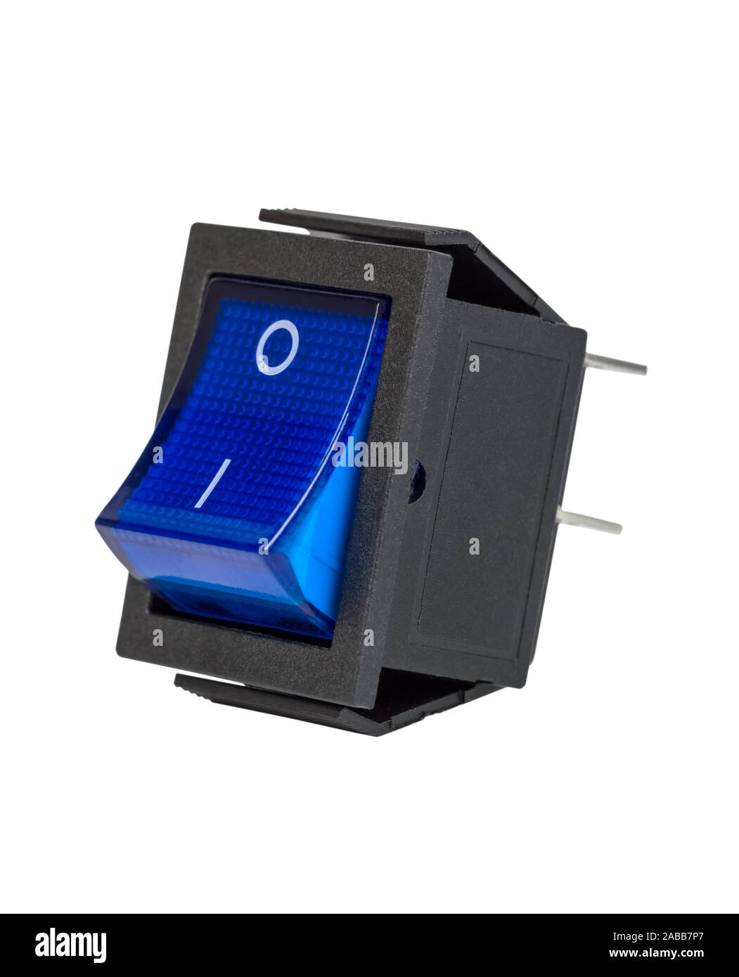 Blue electrical power switch, electronic component, isolated on white ...