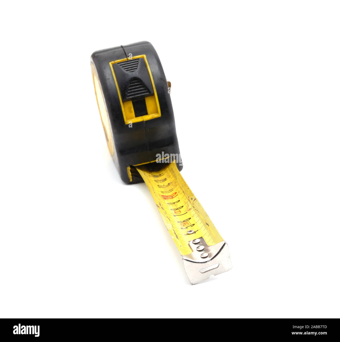 Tools collection - old rusty tape measure on white background Stock ...