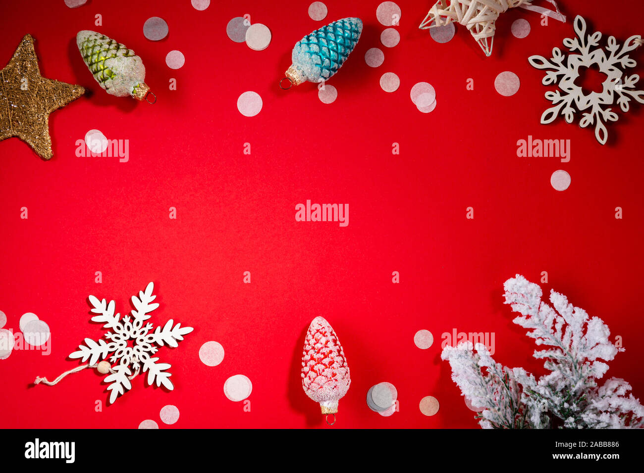 Red christmas background with decorations Stock Photo - Alamy