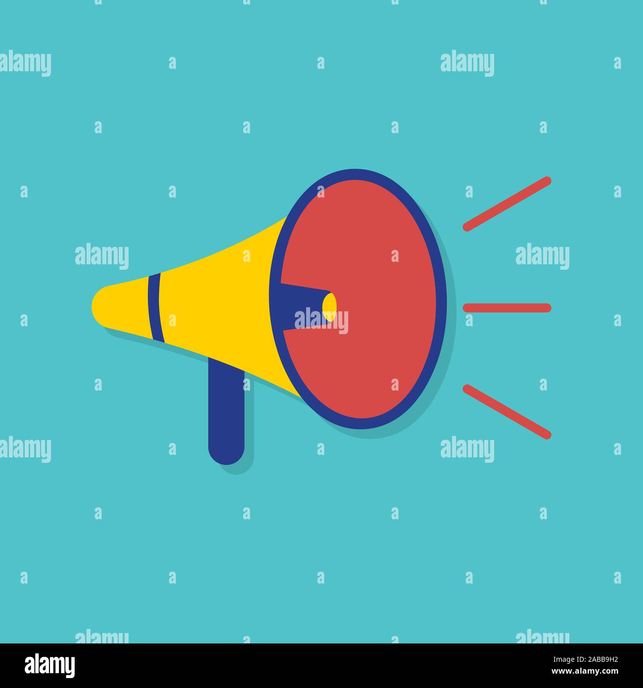 Icon of yellow bullhorn. Concept of referral program marketing. Blue ...