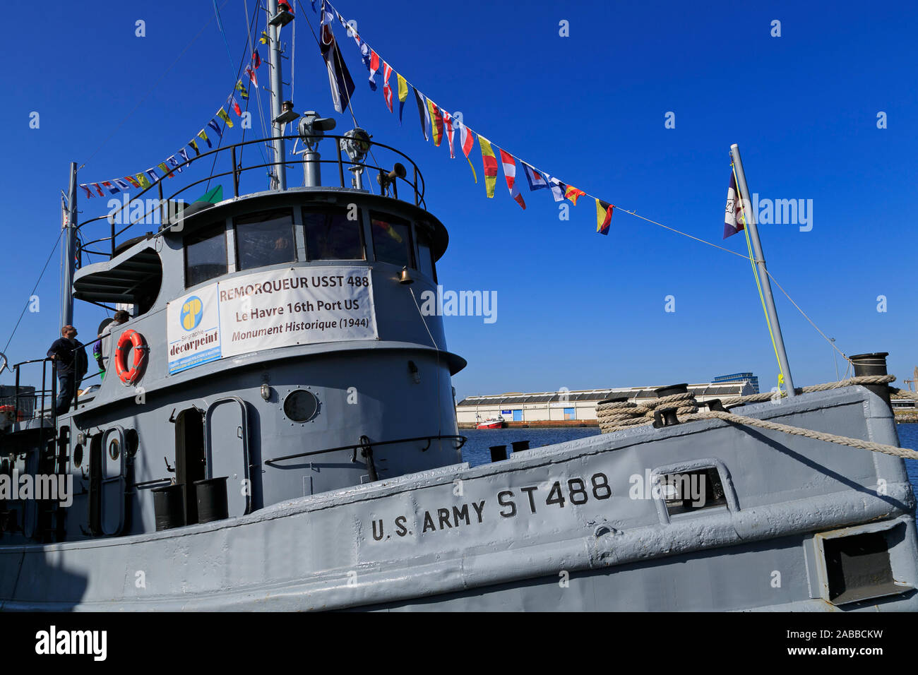 Historic US Army Tug, Eure Basin, Le Havre, Normandy, France Stock ...