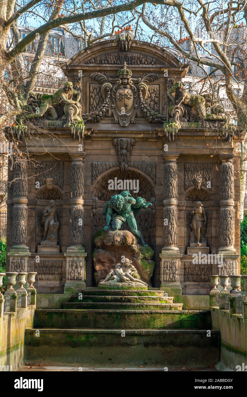 Paris Medici fountain (La Fontaine Medicis, 1630) a monumental fountain ...