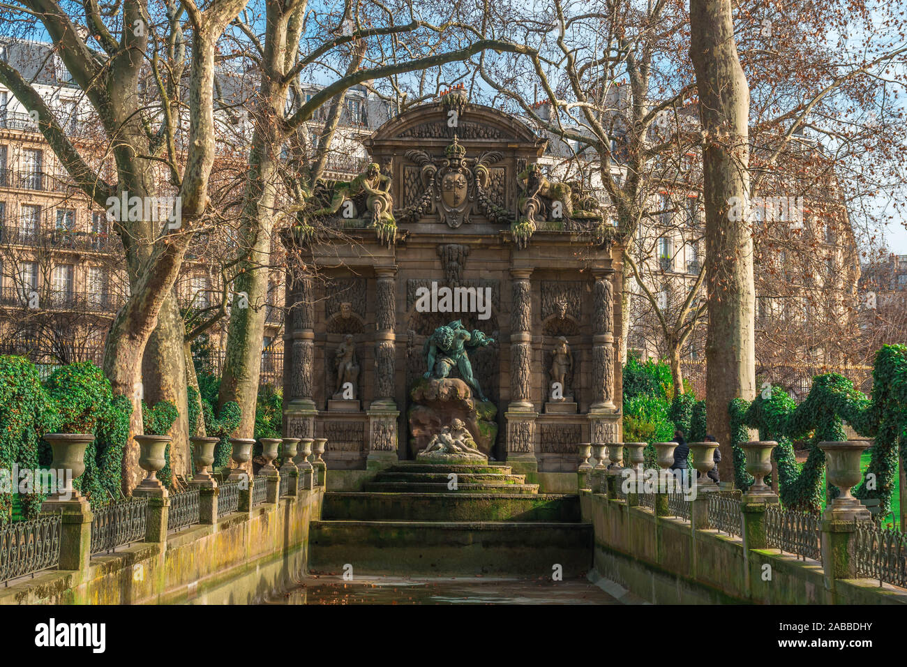 Paris Medici fountain (La Fontaine Medicis, 1630) a monumental fountain ...
