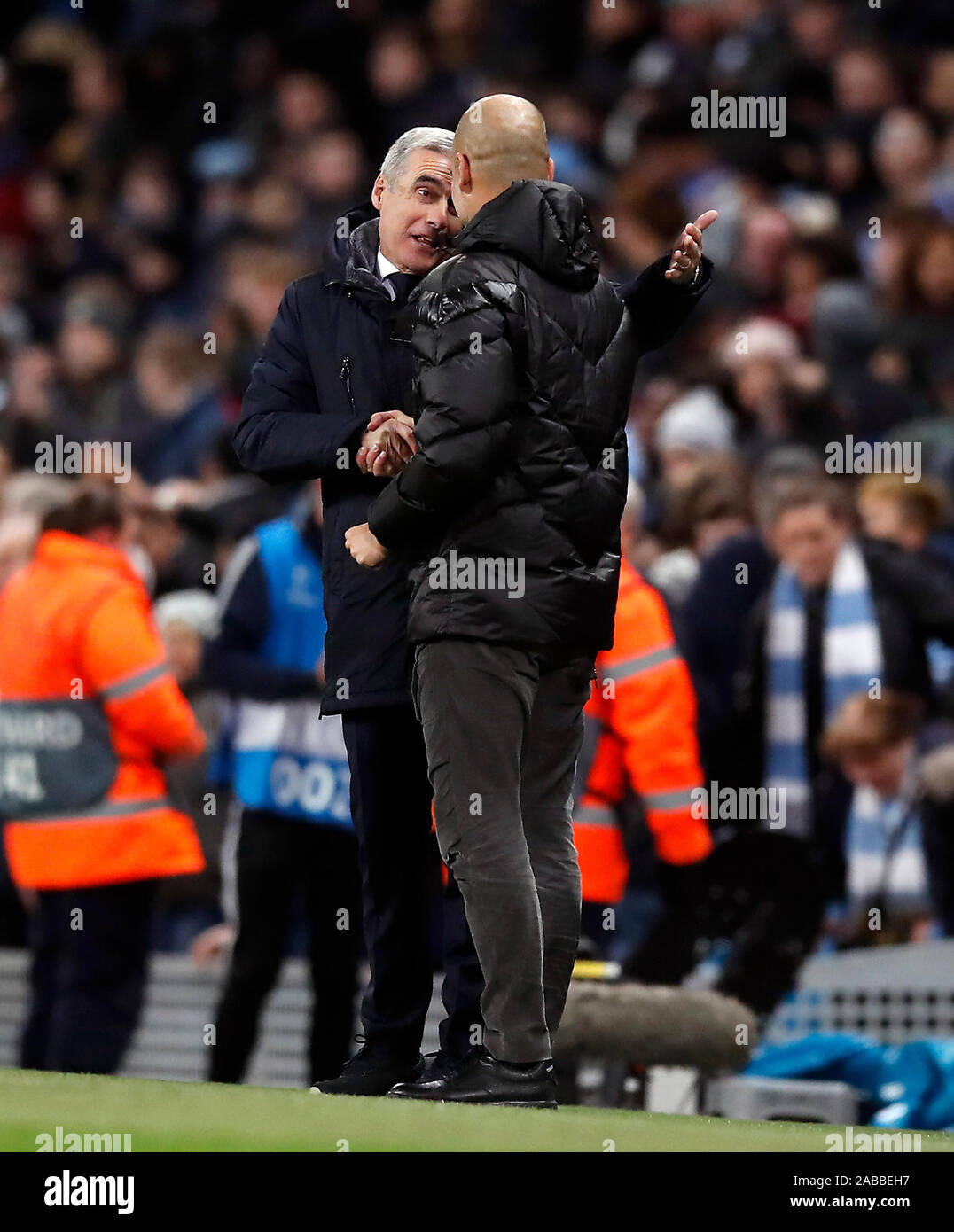Shakhtar Donetsk manager Luis Castro (left) and Manchester City manager ...