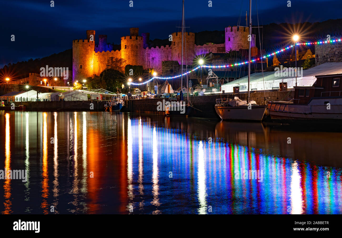 Conwy Castle, and the River Conwy, Conwy, North Wales. Image taken in ...